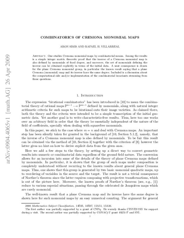 (PDF) Combinatorics of Cremona monomial maps