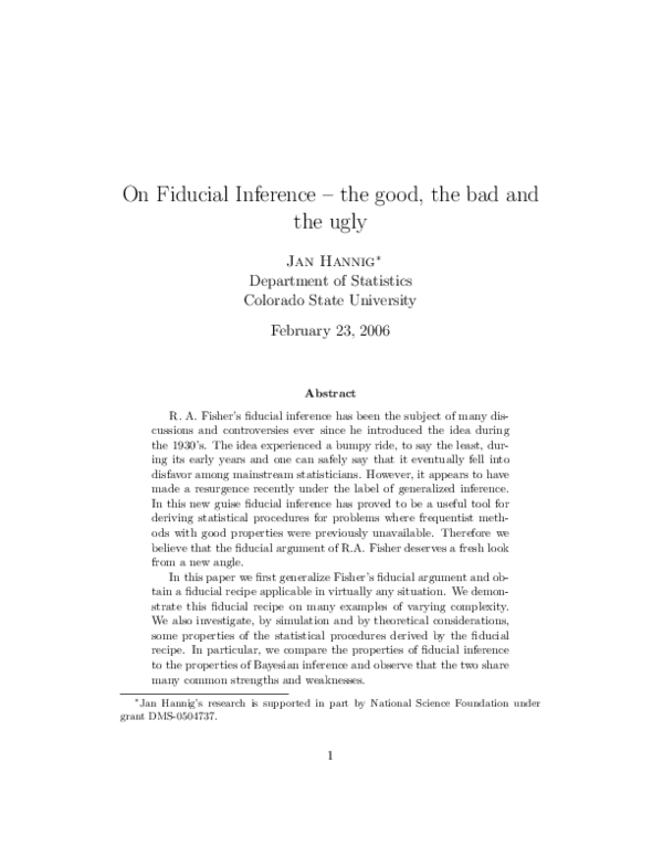 (PDF) On Fiducial Inference the good, the bad, and the ugly
