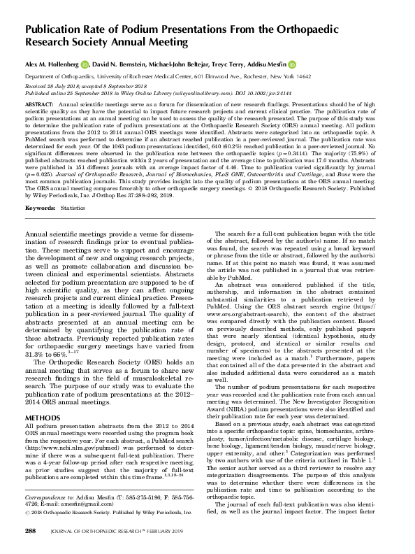 (PDF) Publication Rate of Podium Presentations from the Orthopaedic ...