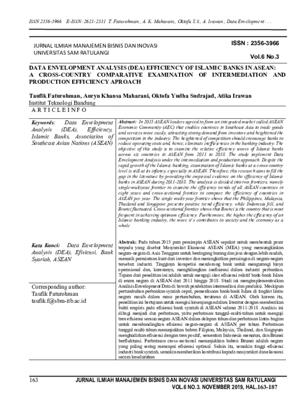 (PDF) Data Envelopment Analysis (Dea) Efficiency of Islamic Banks in Asean: A Cross-Country ...