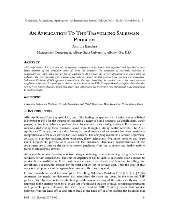 (PDF) An Application to the Travelling Salesman Problem