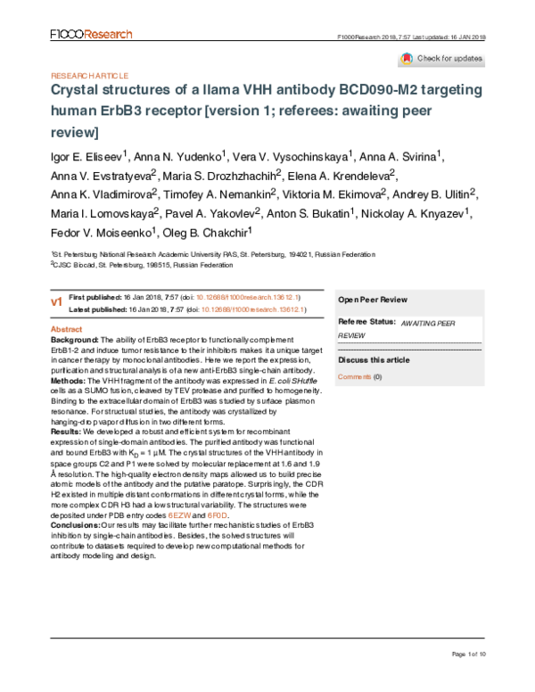 (PDF) Crystal structures of a llama VHH antibody BCD090-M2 targeting ...