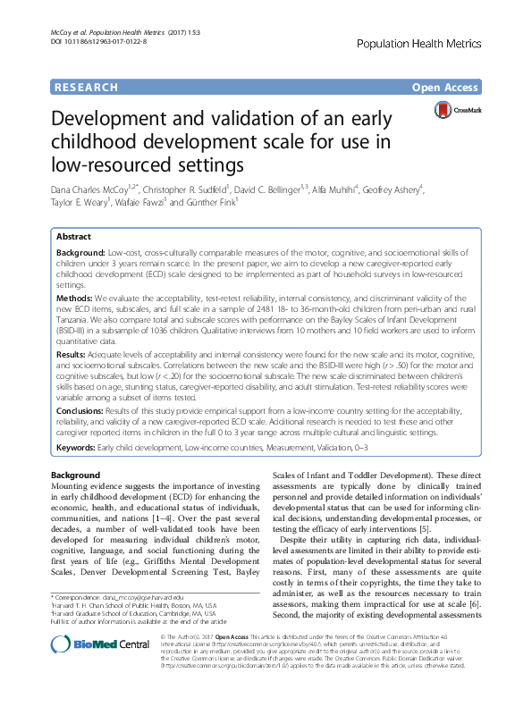 (PDF) Development and validation of an early childhood development ...