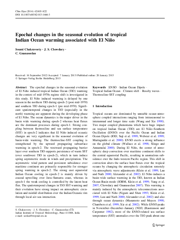 (PDF) Epochal changes in the seasonal evolution of tropical Indian ...
