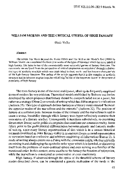 (PDF) William Morris and the critical utopia of high fantasy