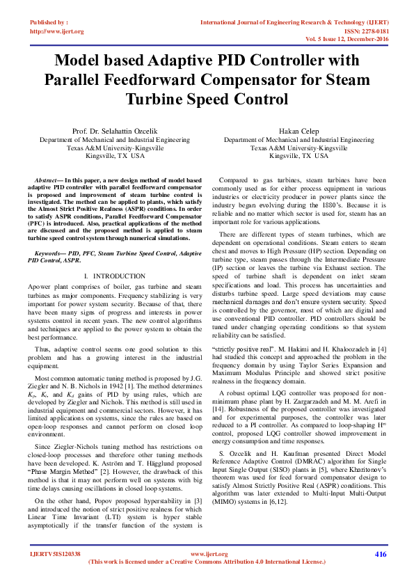 Pdf Model Based Adaptive Pid Controller With Parallel Feedforward
