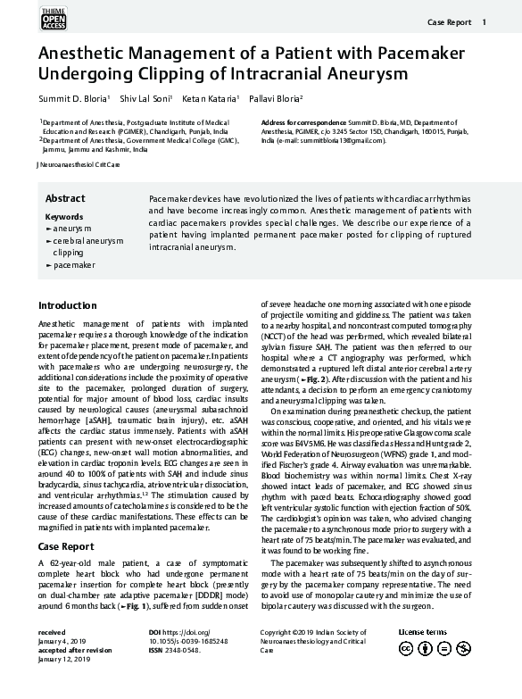 (PDF) Anesthetic management of the patient with a pacemaker