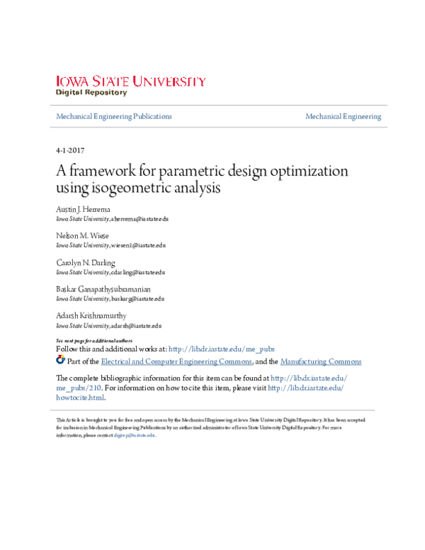 (PDF) A framework for parametric design optimization using isogeometric analysis