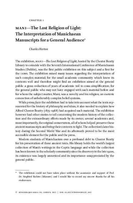(PDF) MANI—The Lost Religion of Light: The Interpretation of Manichaean ...