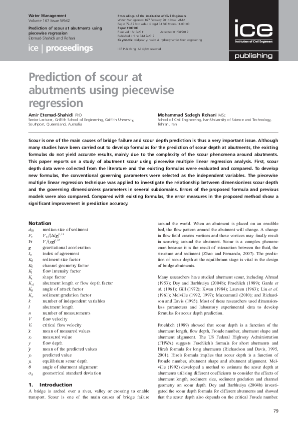 (PDF) Prediction of scour at abutments using piecewise regression
