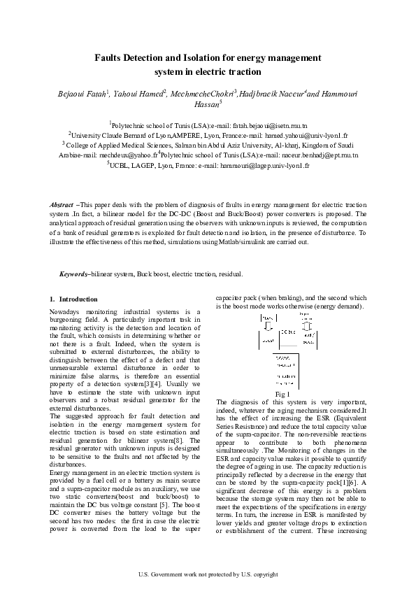 (PDF) Faults detection and isolation for energy management system in electric traction