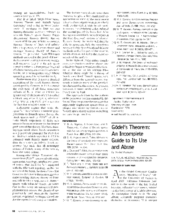 (PDF) Godel’s theorem: an incomplete guide to its use and abuse