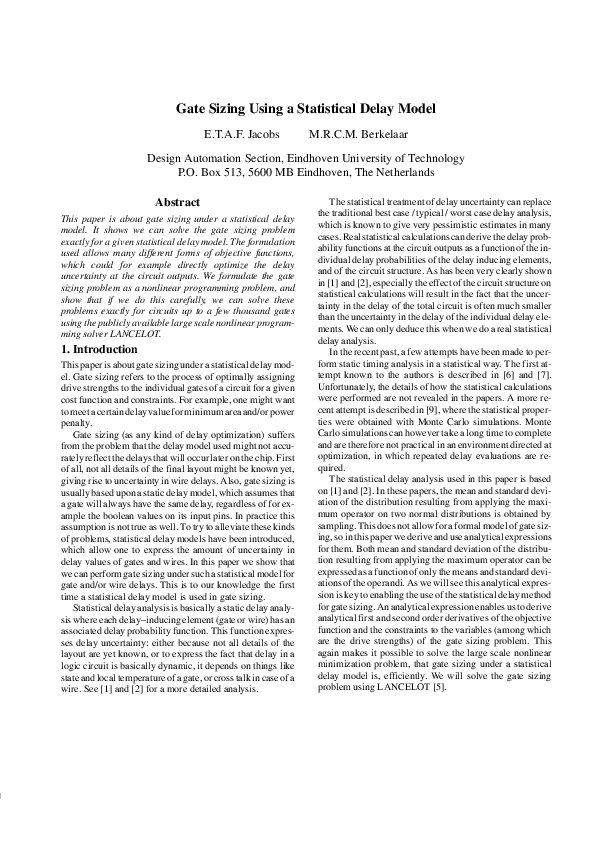 (PDF) Gate sizing using a statistical delay model (PDF) Gate sizing using a statistical delay model