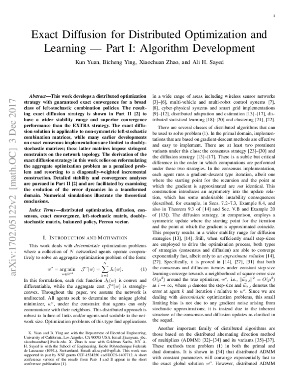 (PDF) Exact Diffusion for Distributed Optimization and Learning - Part ...