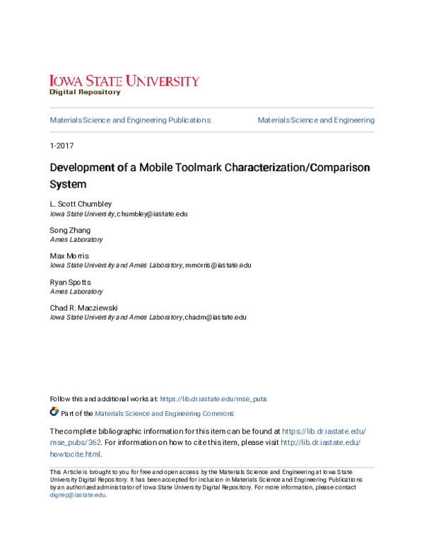 (PDF) Development of a Mobile Toolmark Characterization/Comparison System