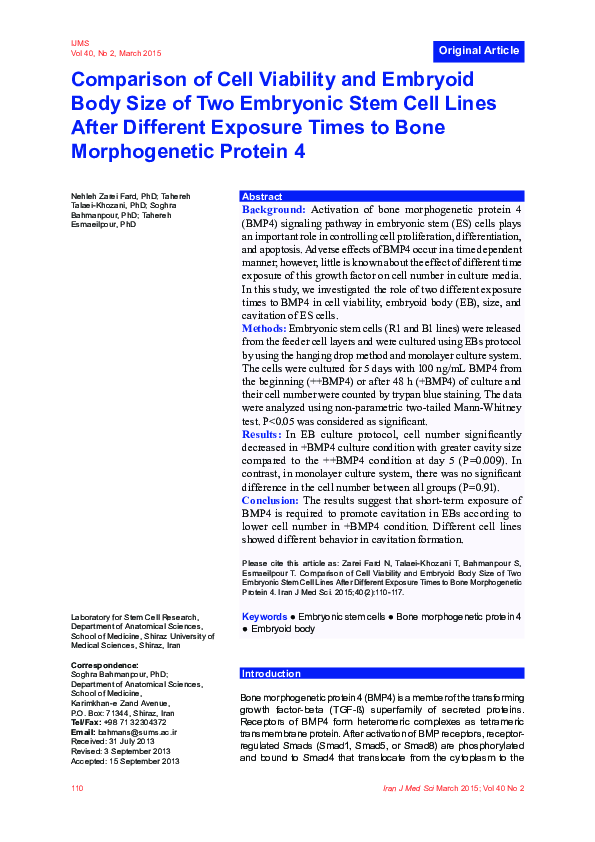(PDF) Comparison of cell viability and embryoid body size of two ...