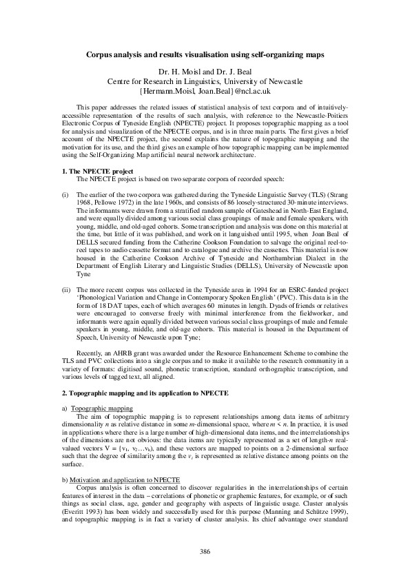 (PDF) Corpus analysis and results visualisation using self-organizing ...