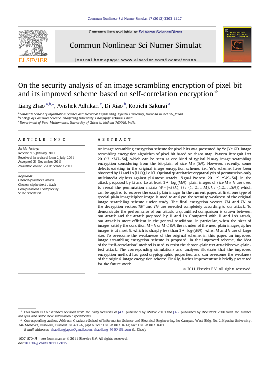 (PDF) On the security analysis of an image scrambling encryption of pixel bit and its improved ...