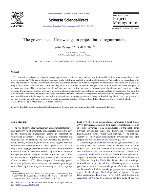 (PDF) The governance of knowledge in project-based organizations