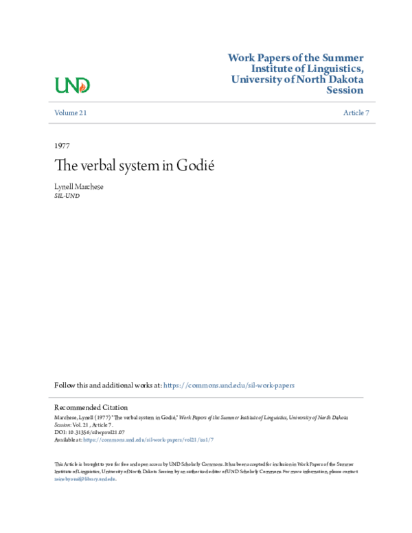 (PDF) The verbal system in Godié