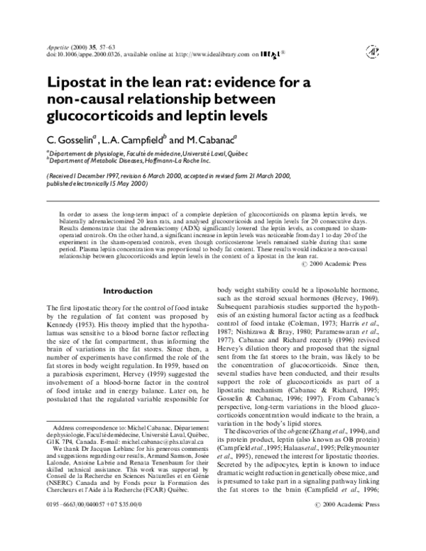 (PDF) Lipostat in the lean rat: evidence for a non-causal relationship ...