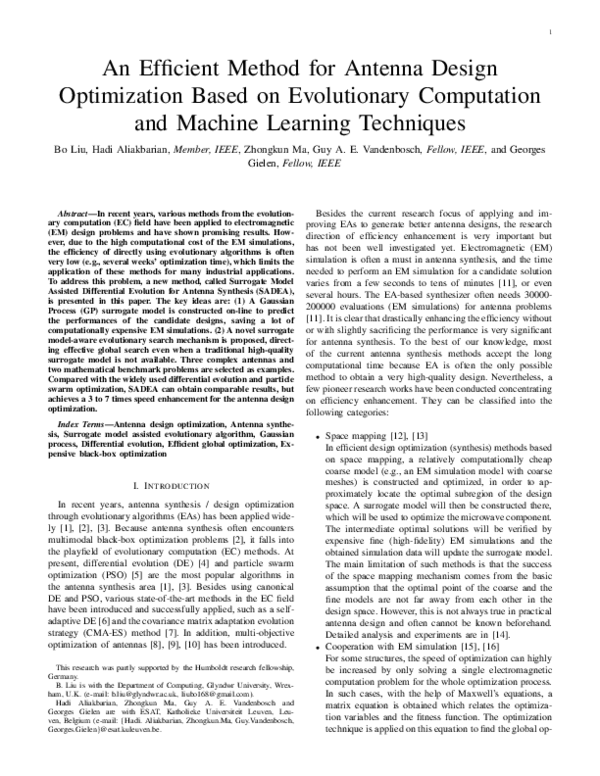 Pdf An Efficient Method For Antenna Design Optimization Based On Evolutionary Computation And