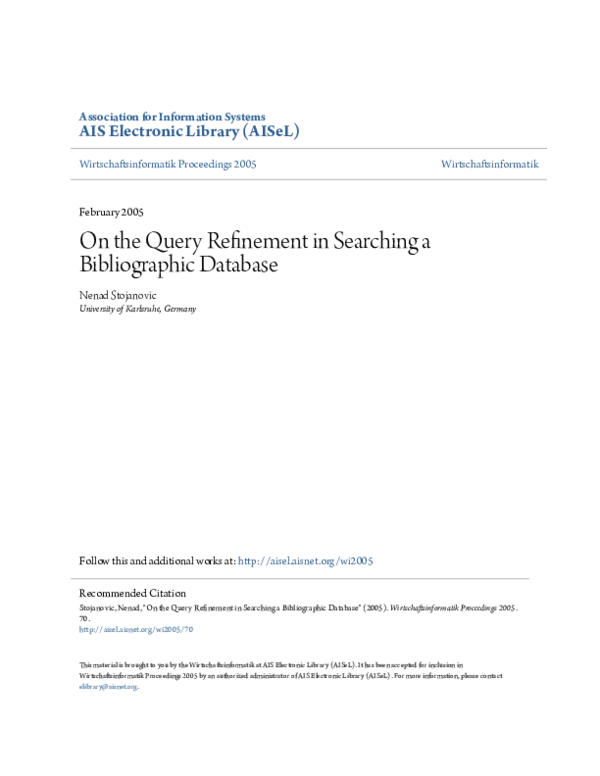 (PDF) On the Query Refinement in Searching a Bibliographic Database