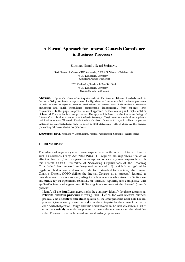 (PDF) A formal approach for internal controls compliance in business ...