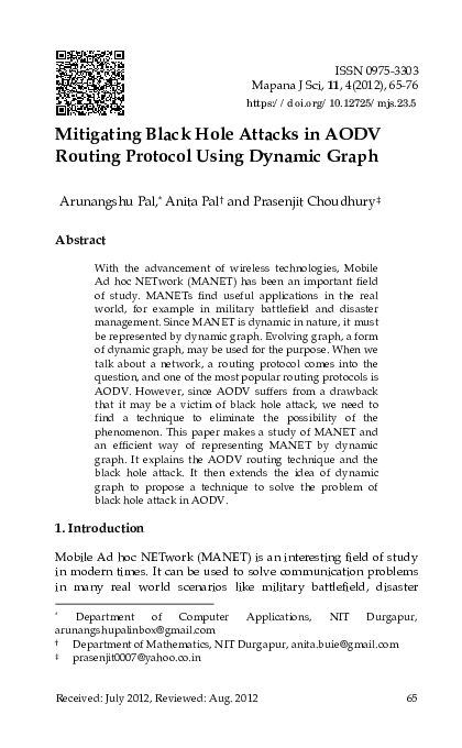 Pdf Mitigating Black Hole Attacks In Aodv Routing Protocol Using Dynamic Graph