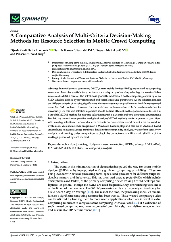 Pdf A Comparative Analysis Of Multi Criteria Decision Making Methods