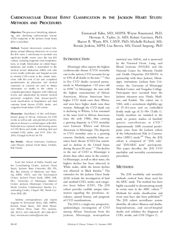 (PDF) Cardiovascular Disease Event Classification in the Jackson Heart ...