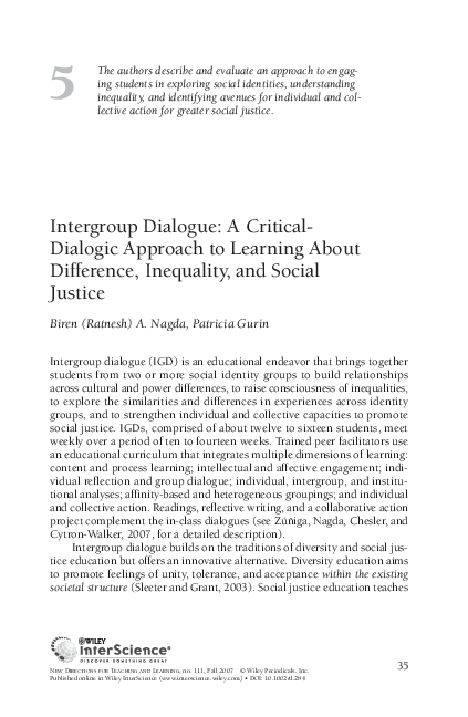 (PDF) Intergroup dialogue: A critical‐dialogic approach to learning ...