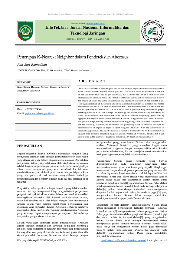 (PDF) Penerapan K-Nearest Neighbor dalam Pendeteksian Abcessus