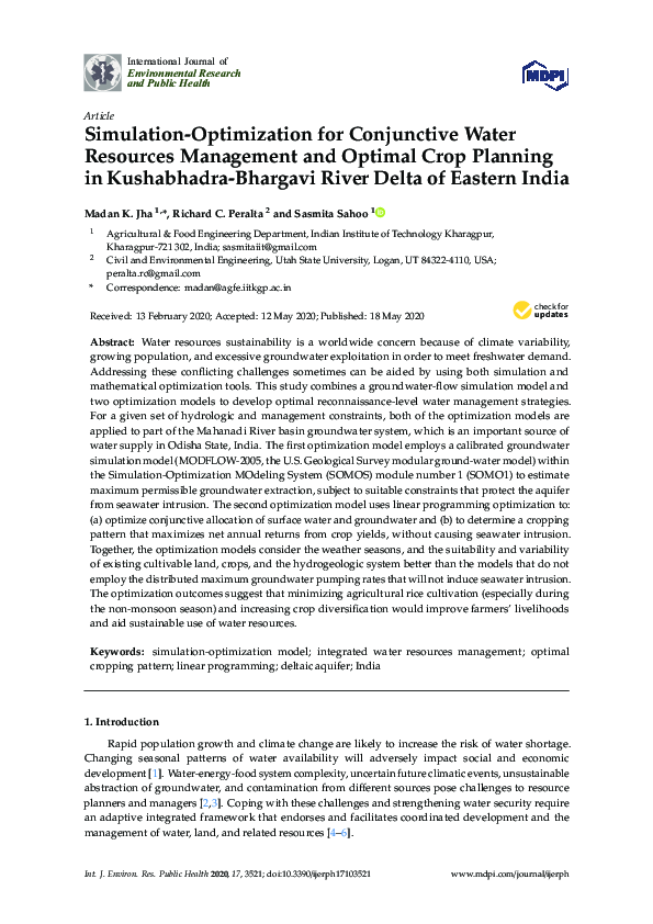 (PDF) Simulation-Optimization for Conjunctive Water Resources Management and Optimal Crop ...