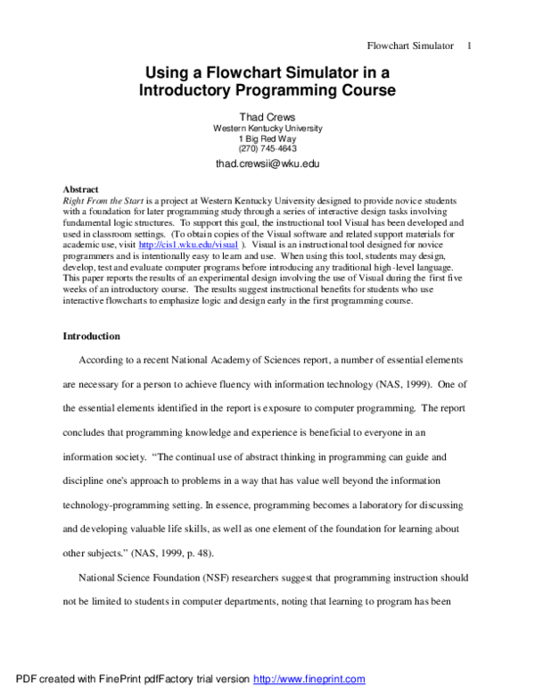 (PDF) Using a Flowchart Simulator in an Introductory Programming Course