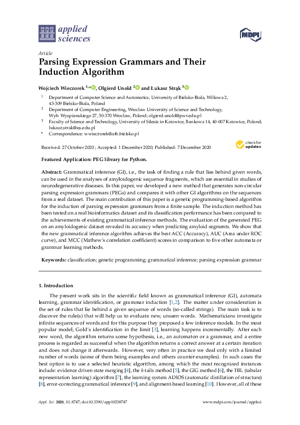 Pdf Parsing Expression Grammars And Their Induction Algorithm