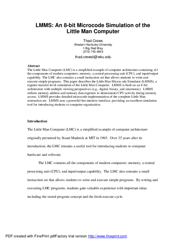 (PDF) LMMS: An 8-Bit Microcode Simulation of the Little Man Computer