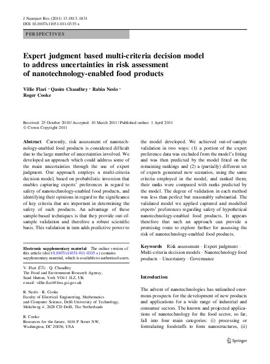 (PDF) Expert judgment based multi-criteria decision model to address ...
