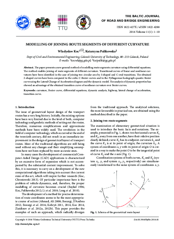 (PDF) Modelling of joining route segments of different curvature
