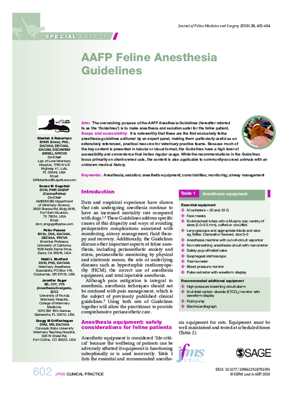 (PDF) AAFP Feline Anesthesia Guidelines