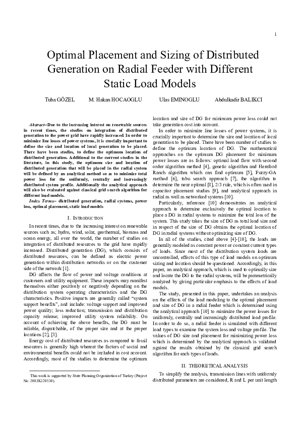 (PDF) Optimal placement and sizing of distributed generation on radial feeder with different ...