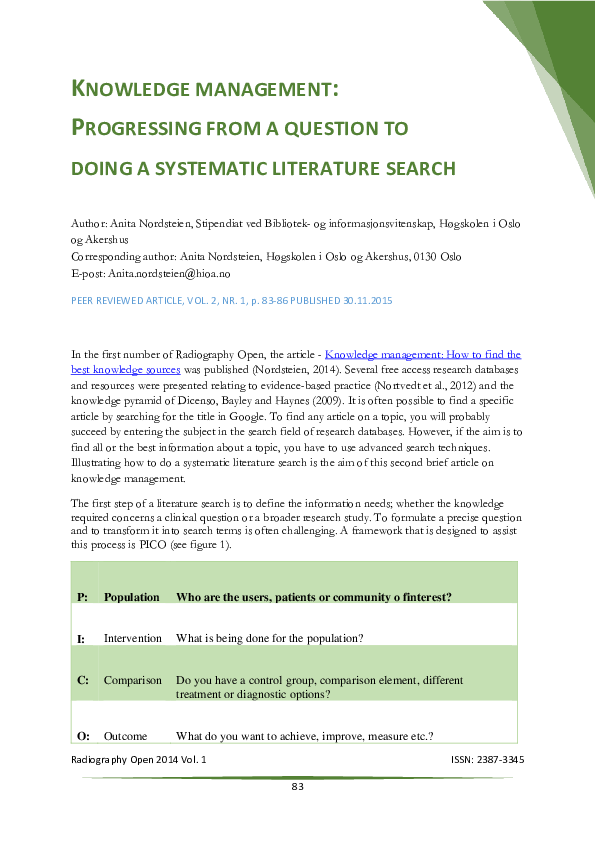 (PDF) Knowledge management: Progressing from a question to doing a ...