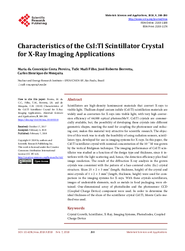 (PDF) Characteristics of the CsI:Tl Scintillator Crystal for X-Ray ...