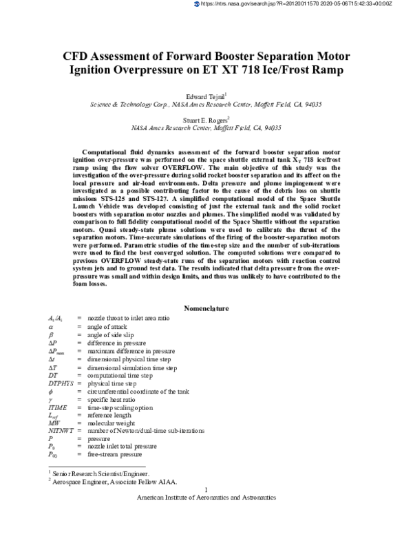 (PDF) CFD Analysis of Booster Motor Ignition Effects