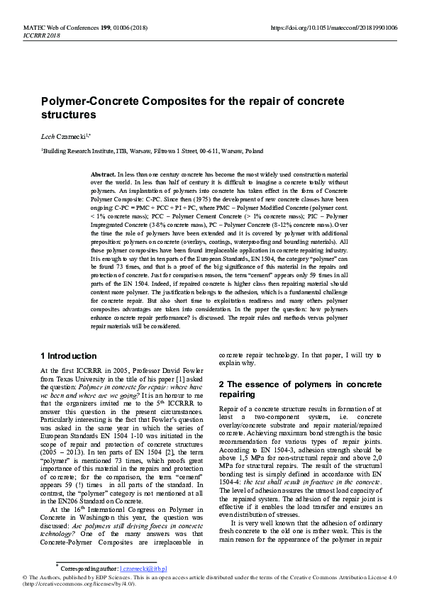 (PDF) Polymer-Concrete Composites for the repair of concrete structures