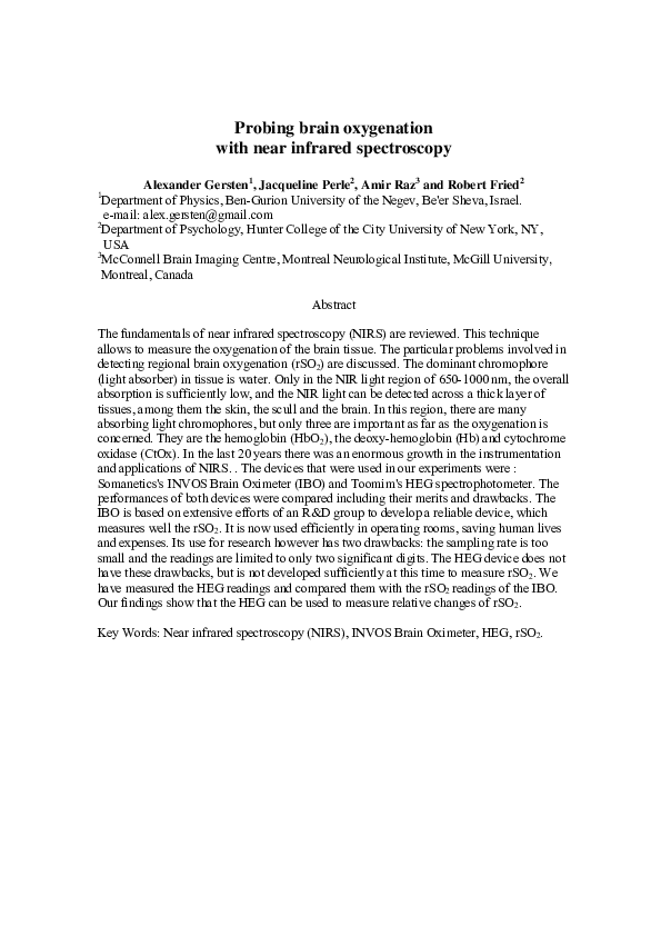 (PDF) Probing brain oxygenation with near infrared spectroscopy