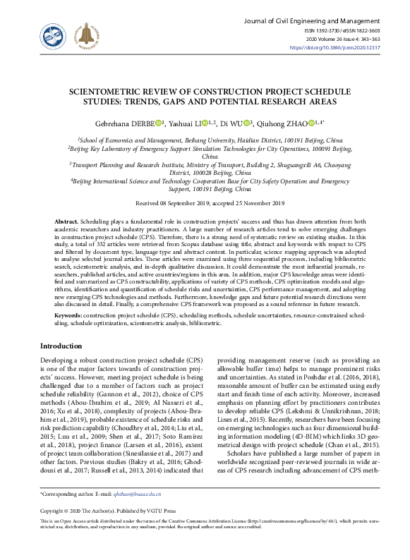 (PDF) Scientometric Review of Construction Project Schedule Studies ...