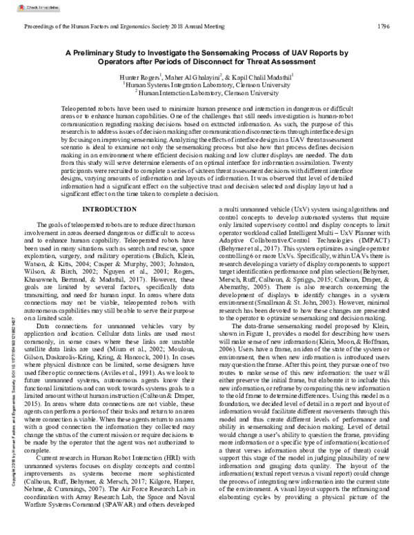 (PDF) A Preliminary Study to Investigate the Sensemaking Process of UAV Reports by Operators ...