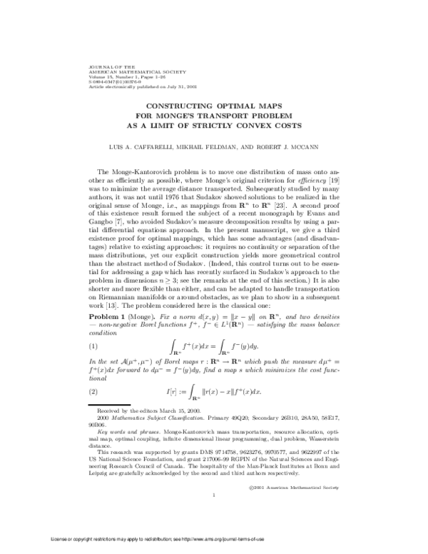 (PDF) Constructing optimal maps for Monge’s transport problem as a ...