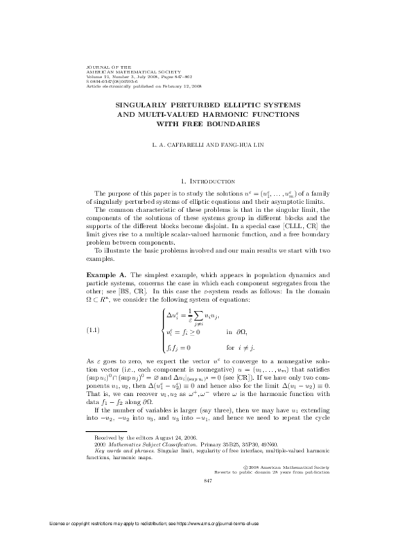 (PDF) Singularly perturbed elliptic systems and multi-valued harmonic functions with free boundaries